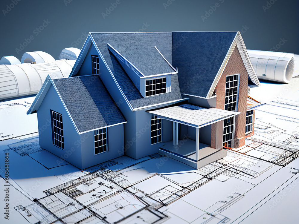 A three-dimensional layout of a private house or cottage, standing ...