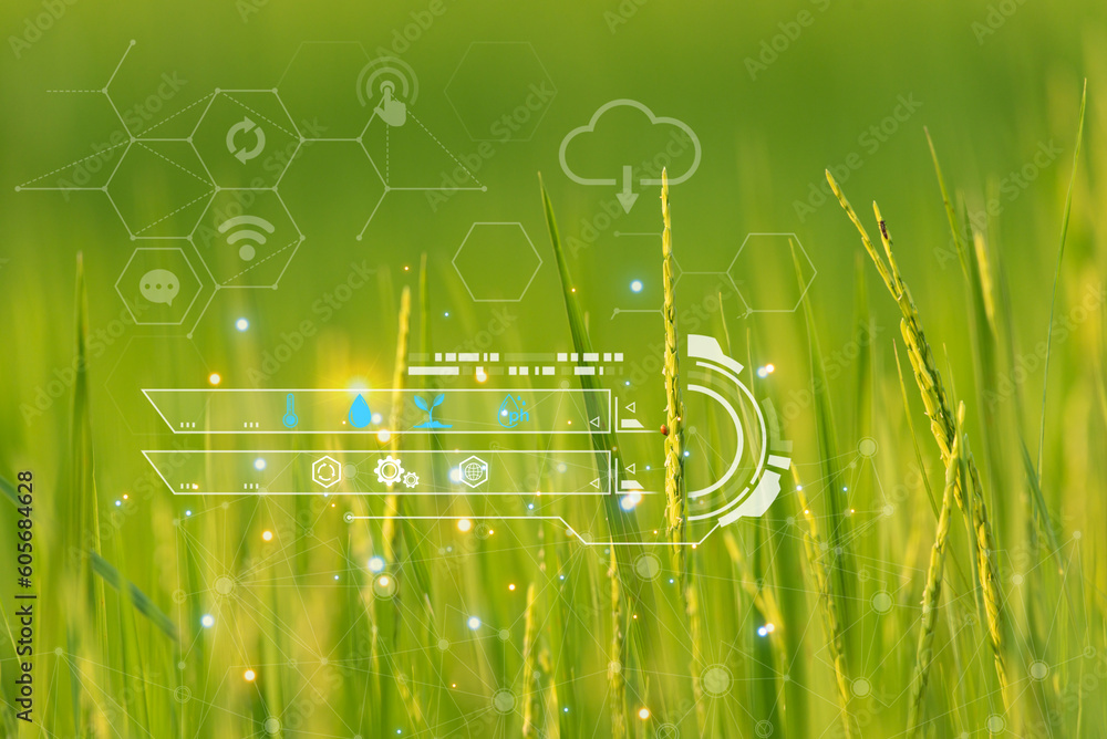 Smart farm digital icon and futuristic AI data infographic of Landscape ...
