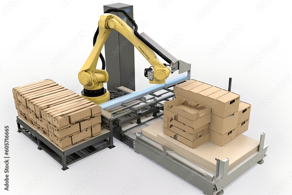 palletizing robot with custom-designed gripper and picker arm, picking ...