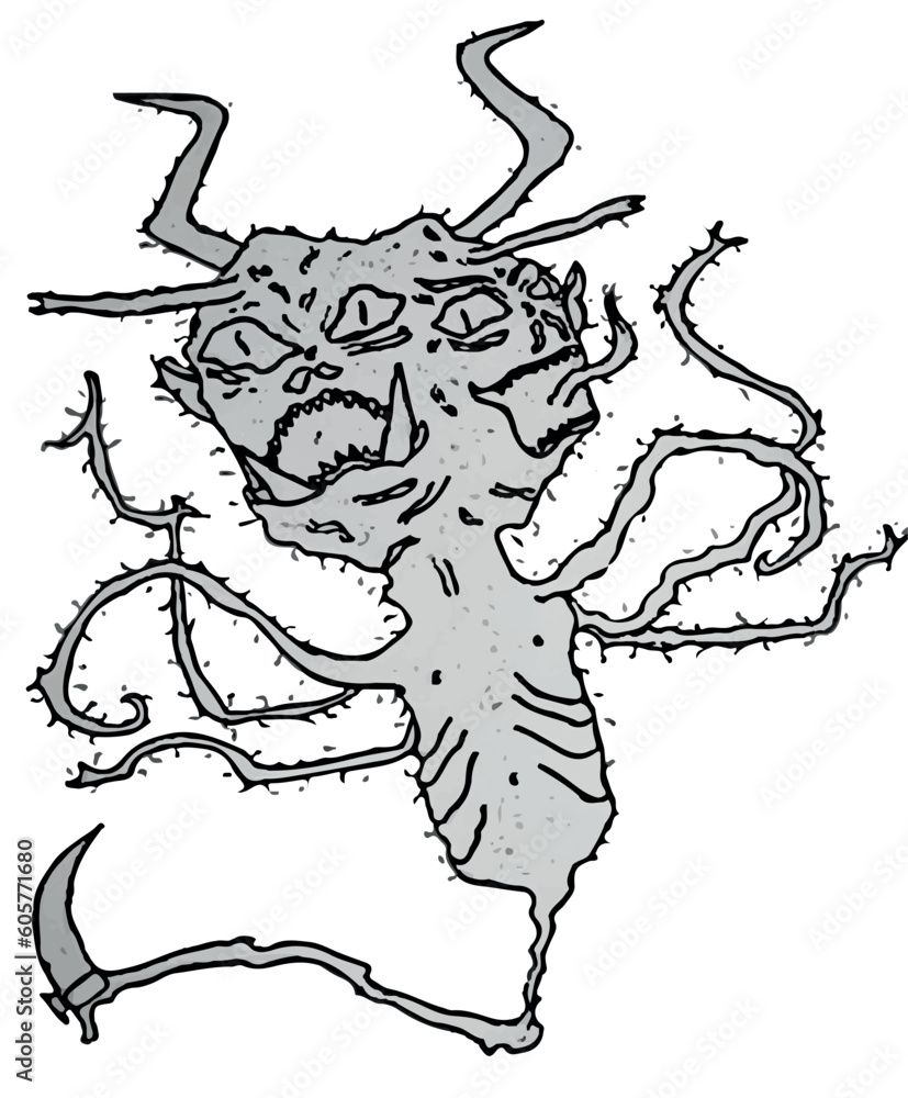Stock-Vektorgrafik „Demon Coming Out Of The Sickle Vector Drawing ...