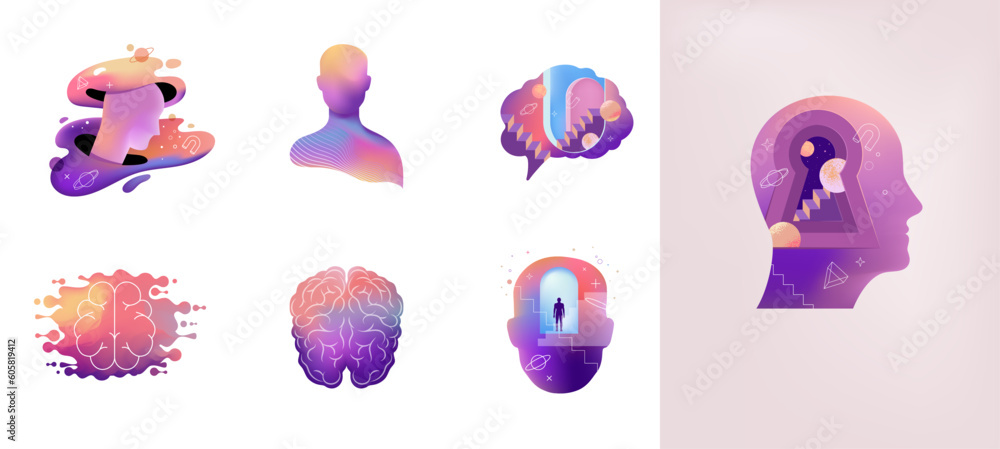 Psychology, Dream, Mental Health concept collection of illustrations ...