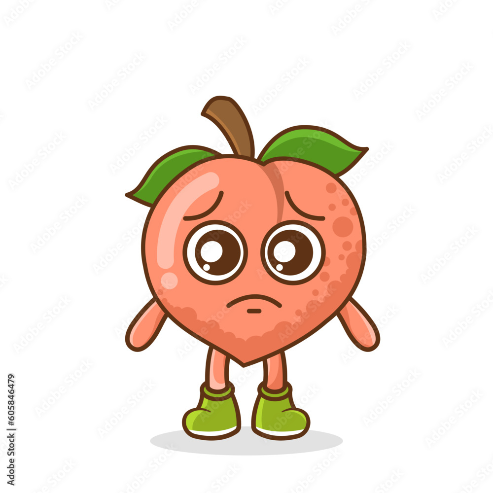 Cute sad peach fruit character, peach character with sad emotion, face ...