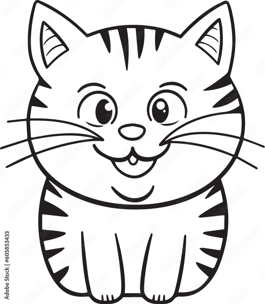 Cute Cartoon Cat vector Illustration, Cat Coloring page for kids and ...