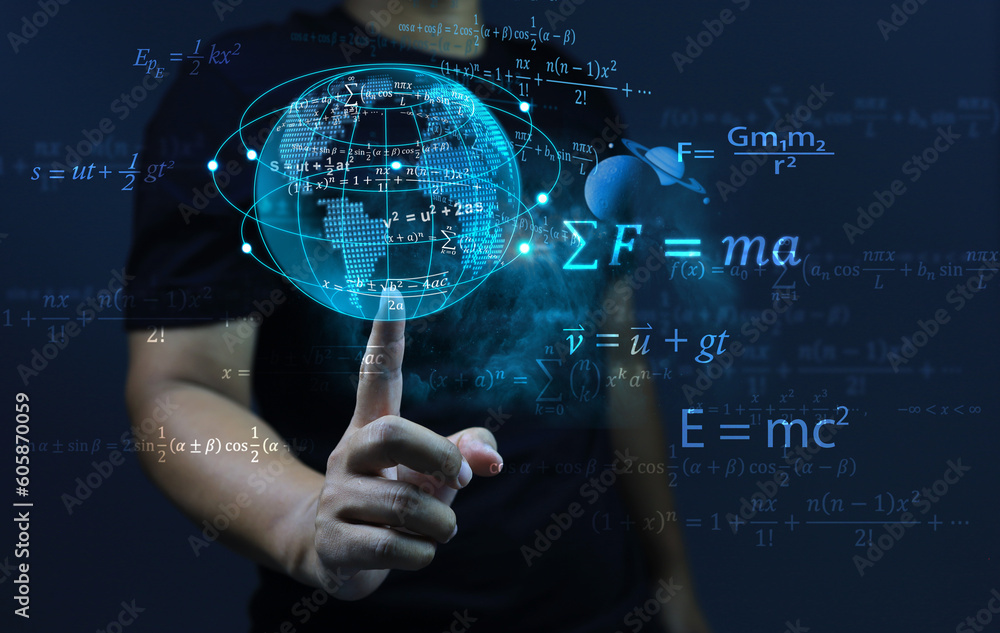 Stock-Foto „Spinning globe with finger and mathematical and physics ...