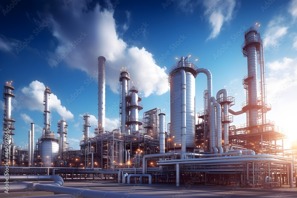 Oil and gas refinery blue sky Stock Illustration | Adobe Stock