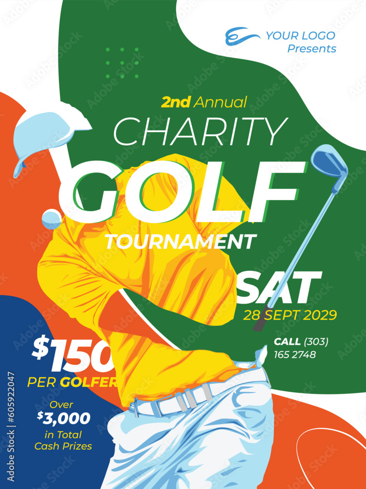 charity golf tournament poster design template Stock Vector | Adobe Stock