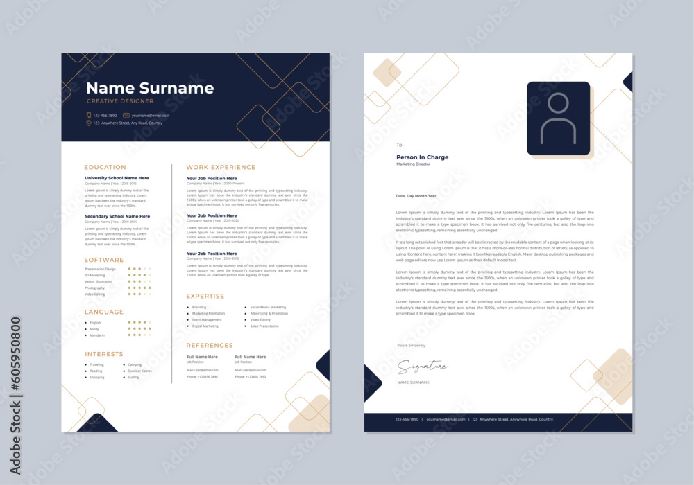 Professional Modern Clean Corporate CV Resume Template with black gold ...