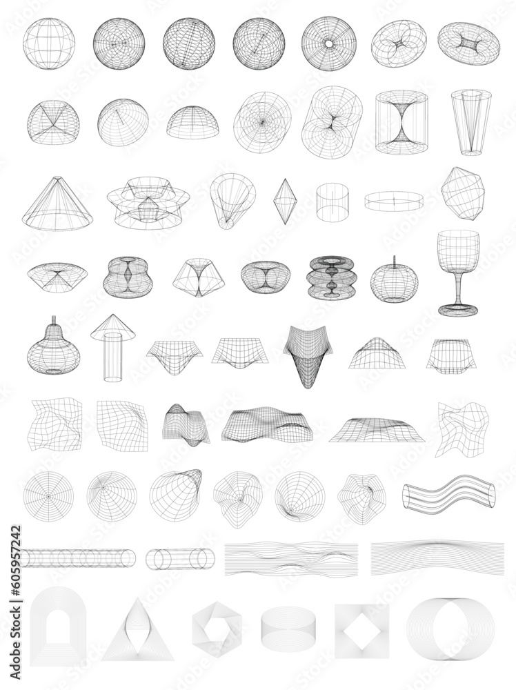3D shape form y2k millennium background wall art clipart poster splash ...