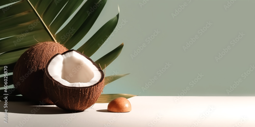 Coconut background.Cosmetic, spa, resort template. Empty room with ...
