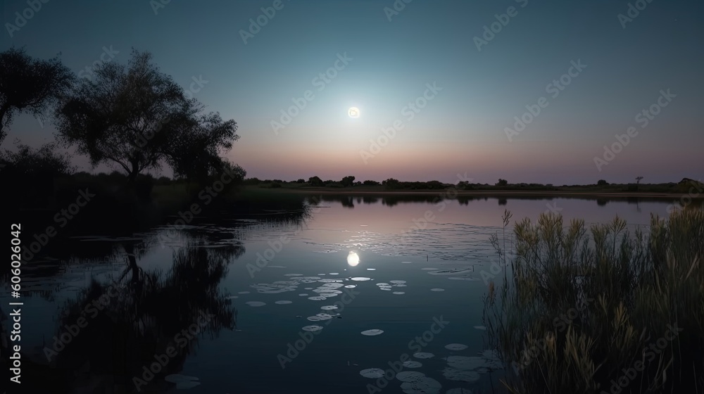 Prepare to be enchanted as the full moon ascends above a peaceful lake ...
