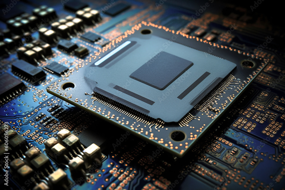 Generative AI illustration of a processing unit with an illuminated ...