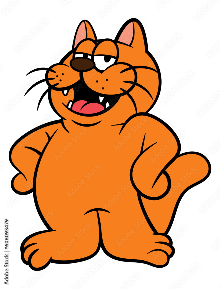 Cartoon illustration of orange fat Cat smiles and greeting. Best for ...