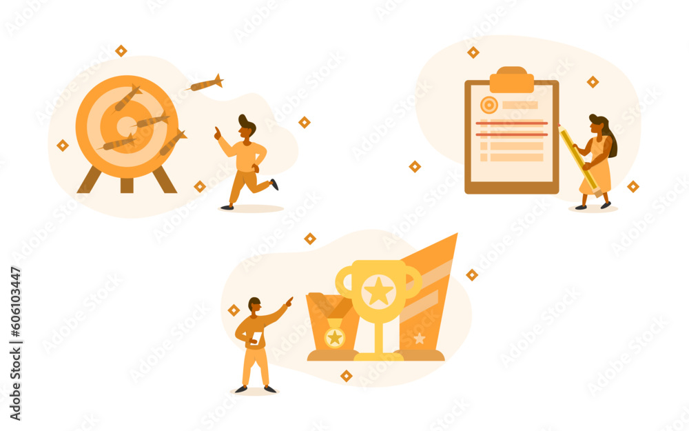 business target illustration set. Characters setting task, goal and ...