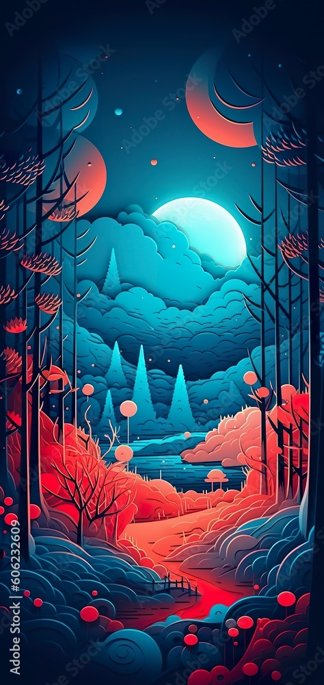 papercut art night sky night, Sky blue solid color background, Colors ...