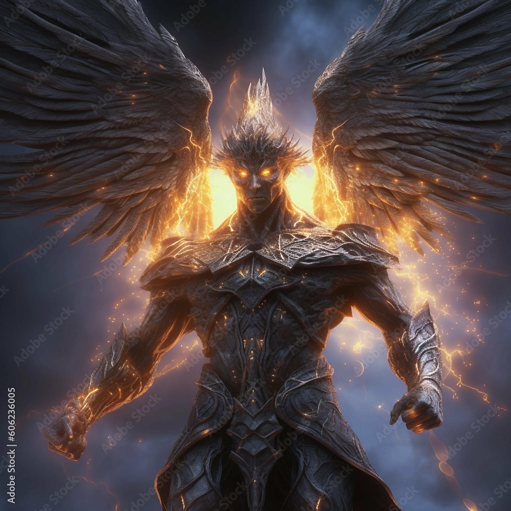 A Male Angel With Fire and Lightning Coursing Through His Body ...