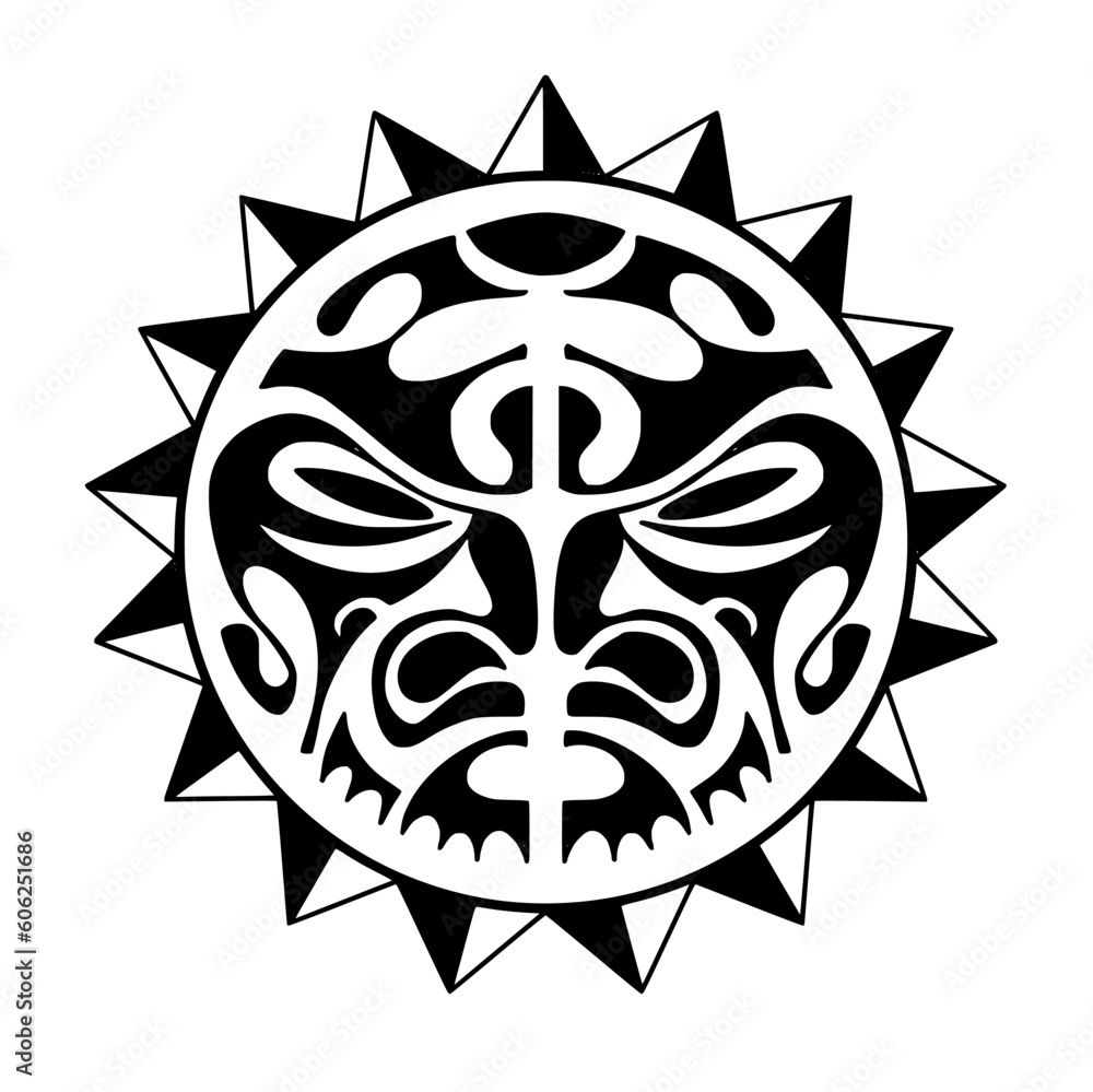 เวกเตอร์ Stock Polynesian sun face maori tattoo style. Pattern ...