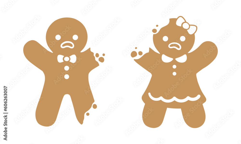 Sad gingerbread man and girl with bite icon. Simple funny illustration ...