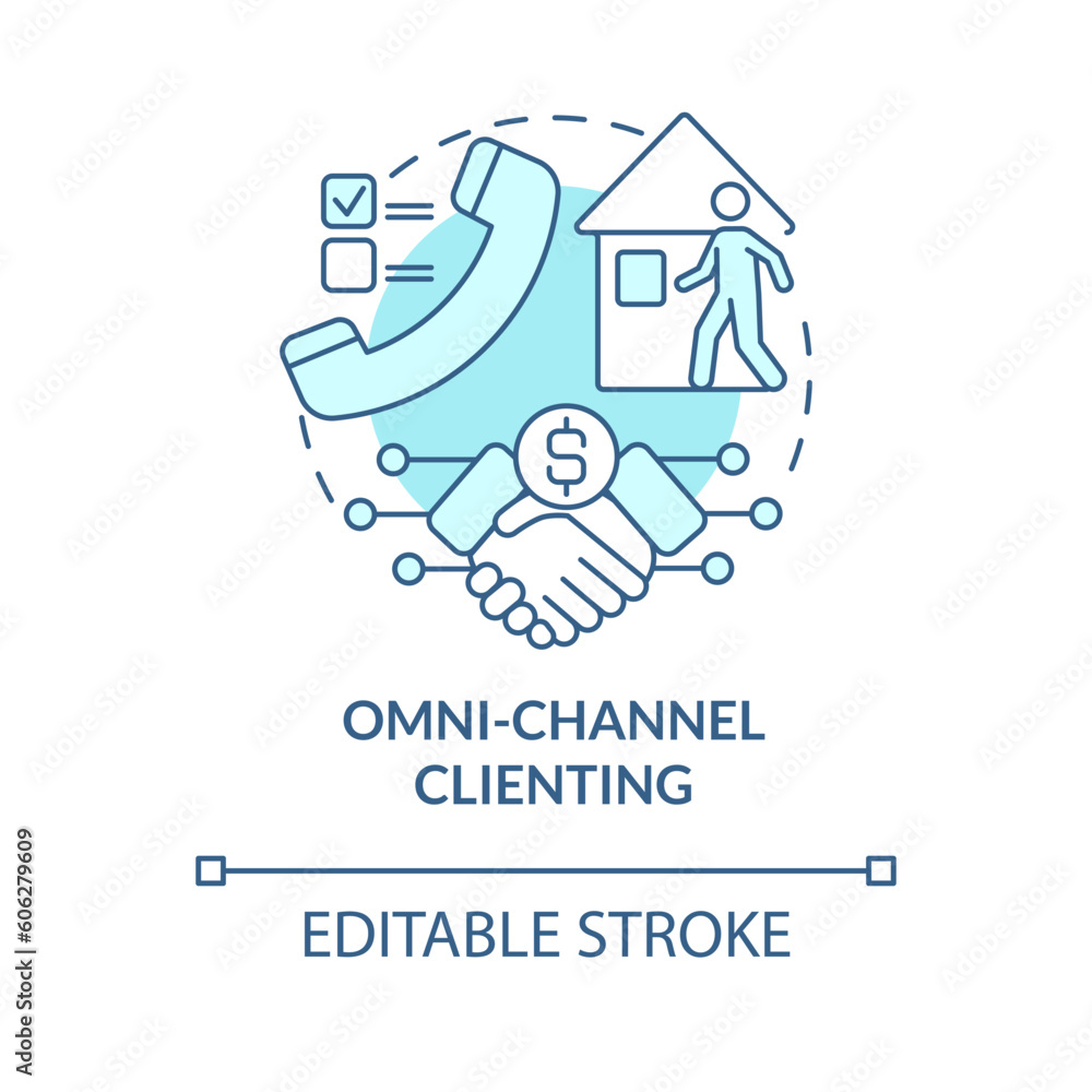 Vector de Stock Omni channel clienting turquoise concept icon. Customer ...