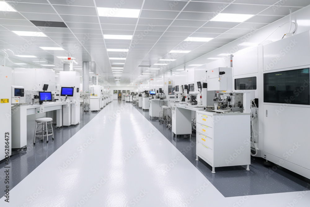 Inside Bright Advanced Semiconductor Production Fab Cleanroom with ...