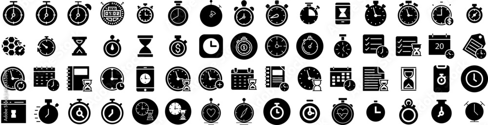 Set Of Stopwatch Icons Isolated Silhouette Solid Icon With Vector, Time ...