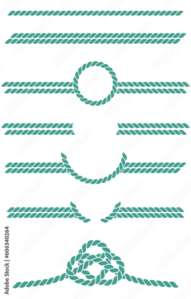 Nautical and Marine Design with Ropes and Knots, Set of Ropes and ...