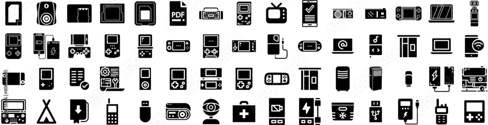 Set Of Portable Icons Isolated Silhouette Solid Icon With Modern ...