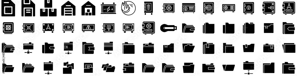 Set Of Storage Icons Isolated Silhouette Solid Icon With Industrial ...