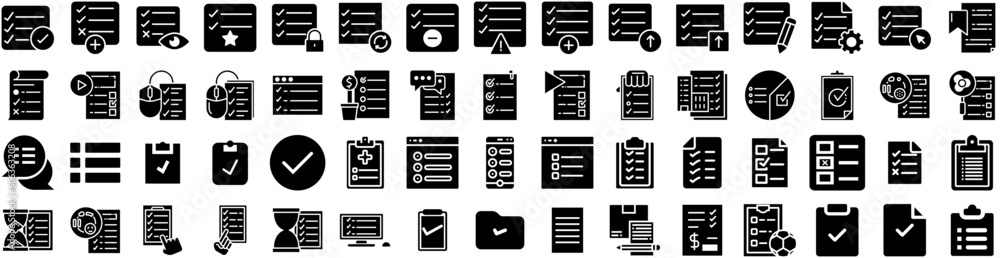 Set Of Checklist Icons Isolated Silhouette Solid Icon With Icon, Check ...