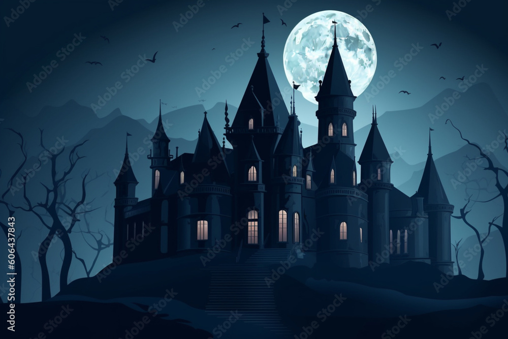 Scary Gothic castle on Halloween night haunted palace or mansion for ...