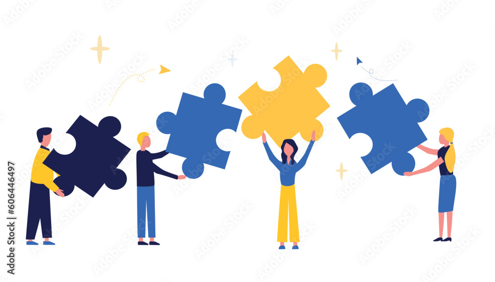 Business concept. Team metaphor. People connect puzzle elements. Flat ...