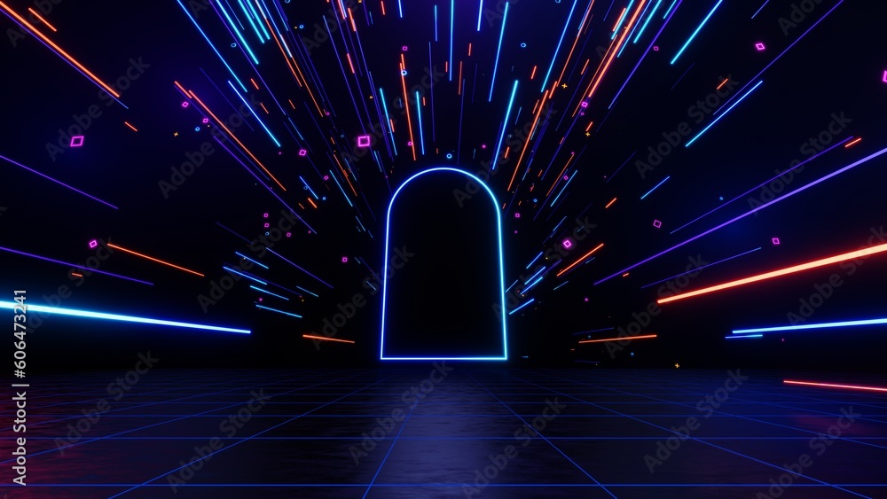 3d technology abstract neon light background, empty space scene ...