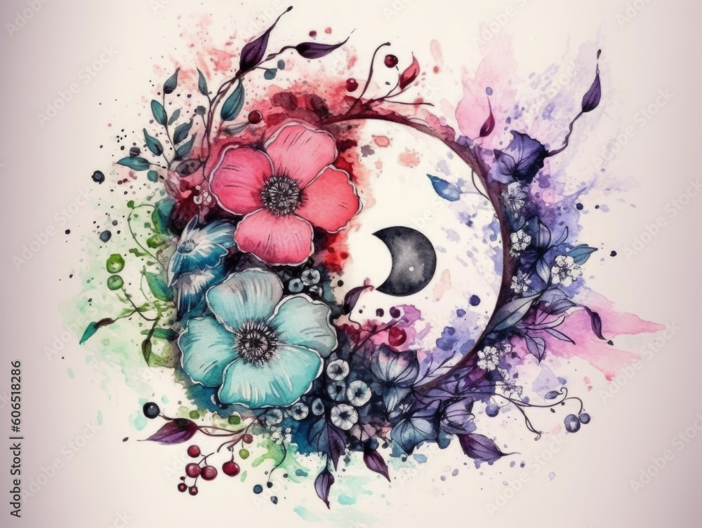 Floral symbol Yin-Yang. Violet, viola. Geometric pattern of Yin-Yang ...