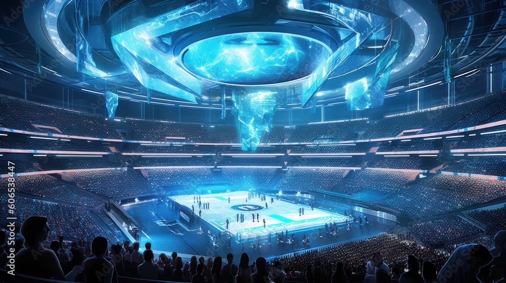 High - tech sports arena for a futuristic sports league, complete with ...