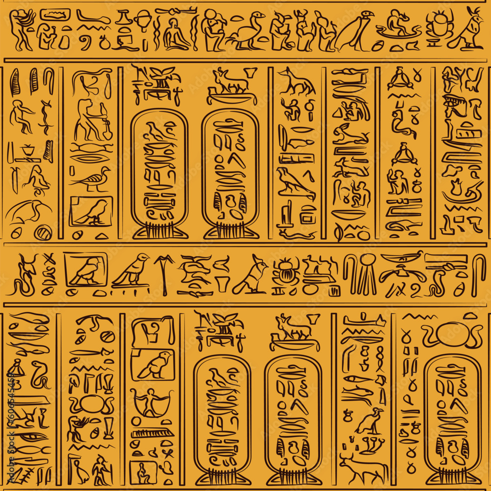 Ancient egyptian hieroglyphs alphabet pattern over black background ...