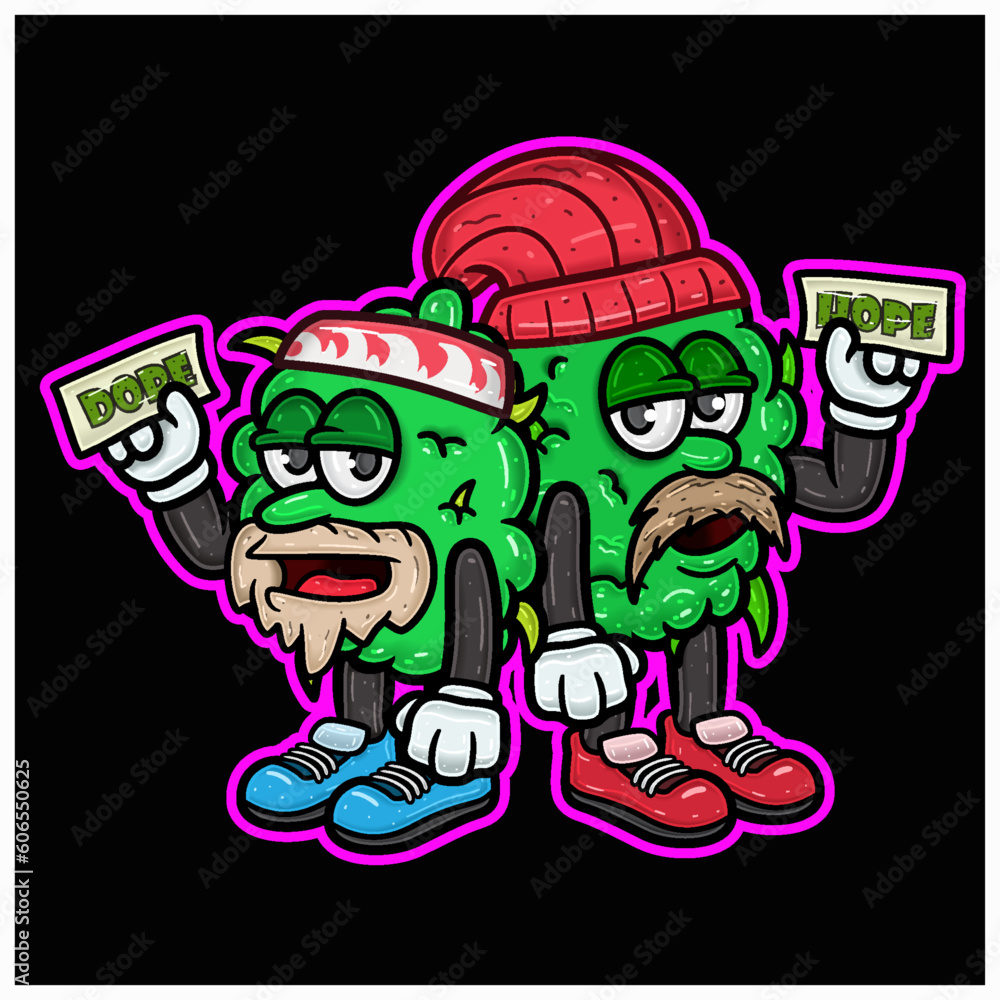 Cartoon Mascot of Two Weed Buds Are Standing With Holding Paper ...