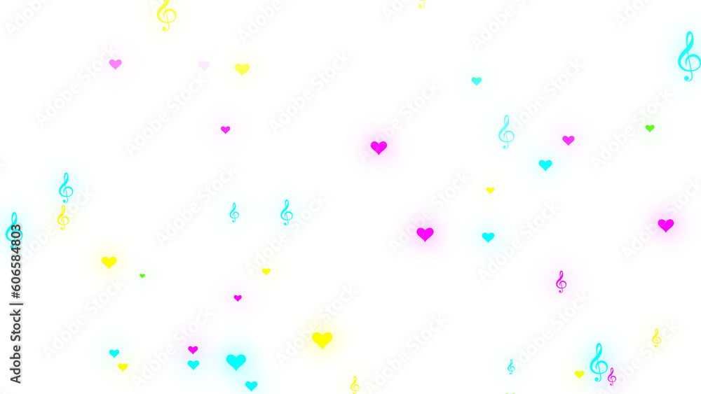 png neon musical notes and hearts flying on transparent background, 4k ...