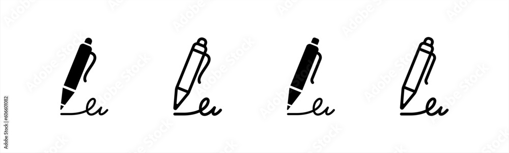 Signature pen icon set in line style. Pen, write simple black style symbol sign for apps and ...