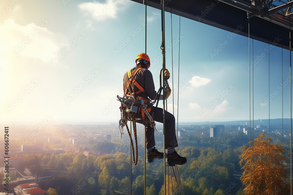 Ilustración de Stock construction engineer worker at heights ...