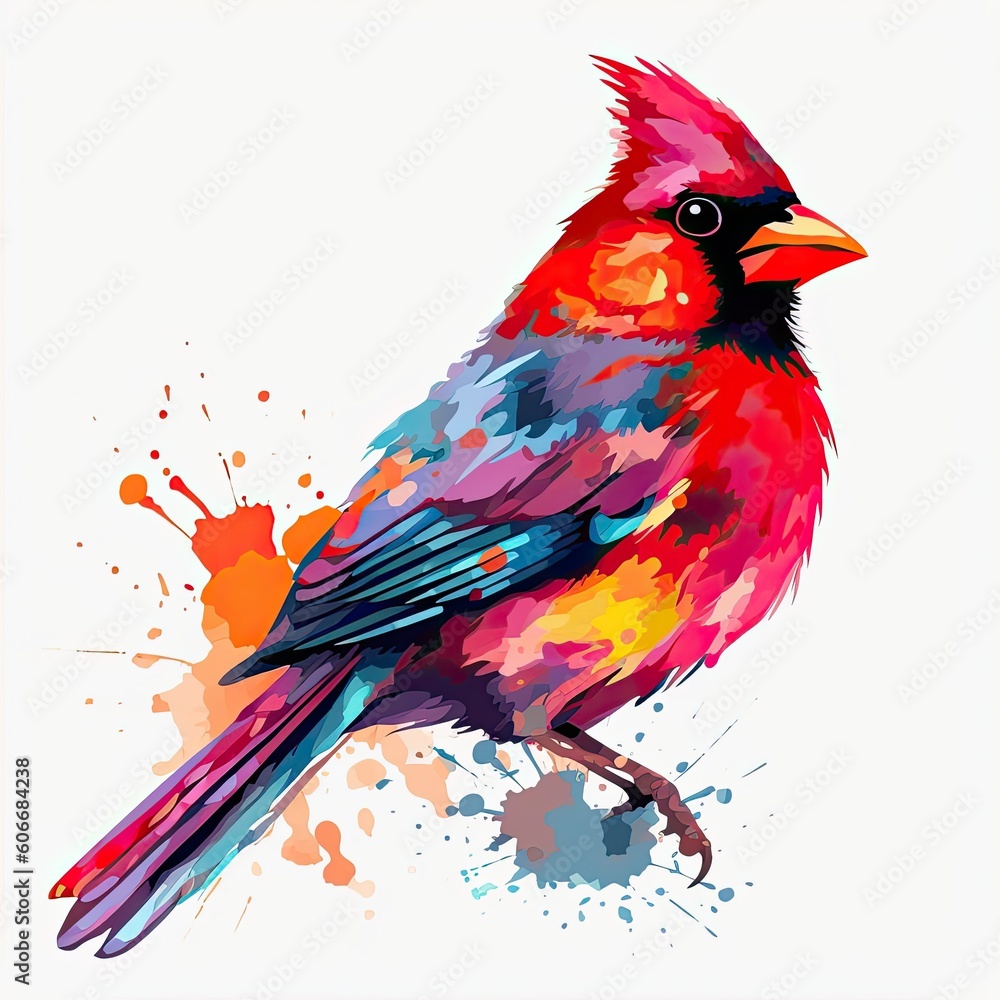 Colorful bird with a color splash. Beautiful red bird illustration on a ...