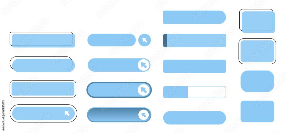 The click here is a set of simple modern buttons. Push button for an application, advertisement ...