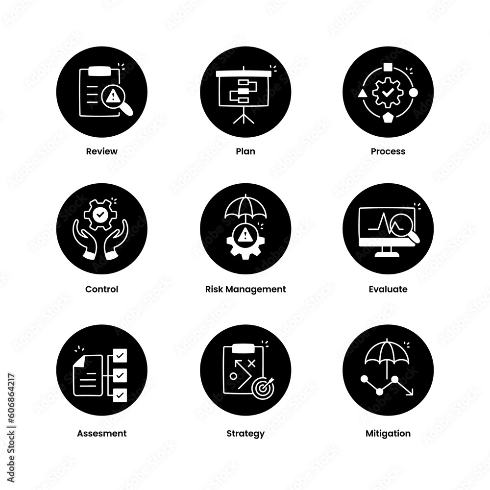 Image vectorielle Stock Risk assessment icons pack, Risk mitigation ...