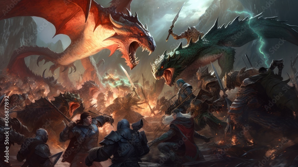 Epic fantasy battle between different races and factions, featuring ...