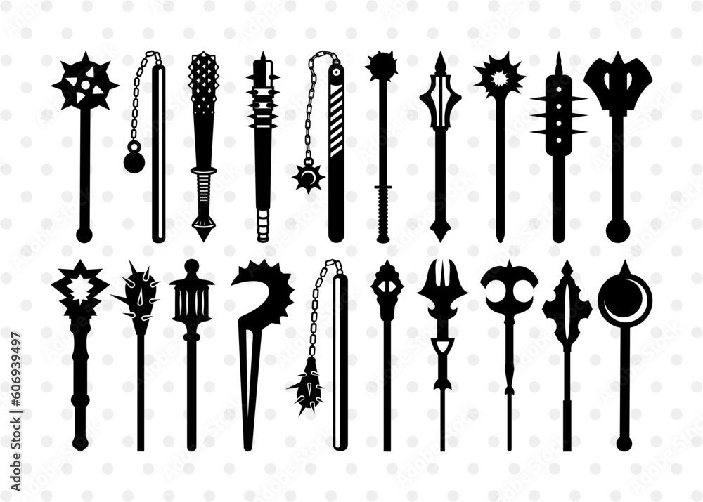 Mace SVG, Mace Silhouette, Wand Svg, Polearm Svg, Flanged Mace Svg ...
