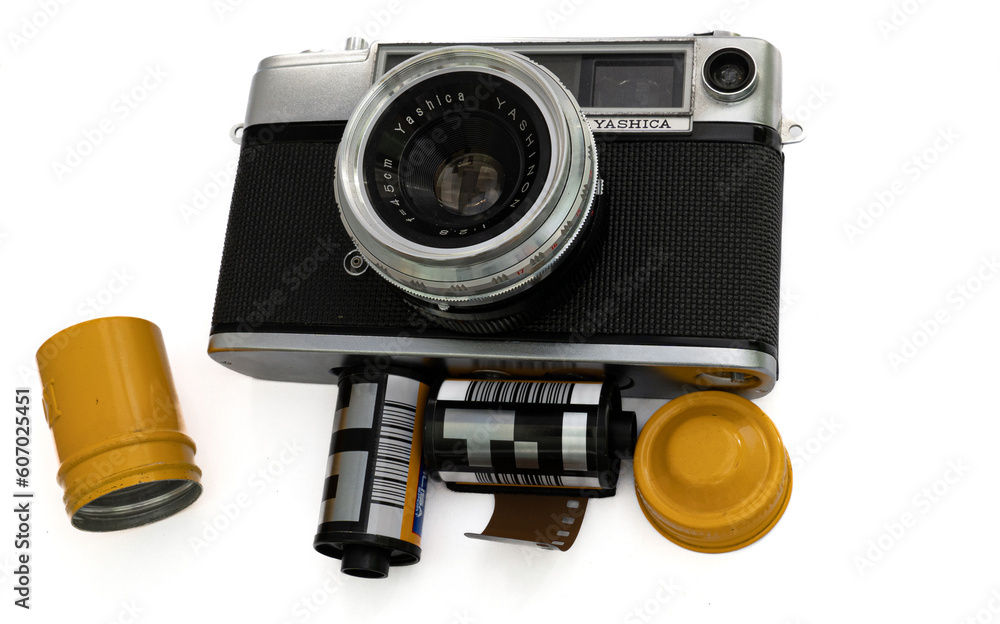 Vintage Eastman Kodak Co Film Canister and antique camera 3 Stock Photo ...