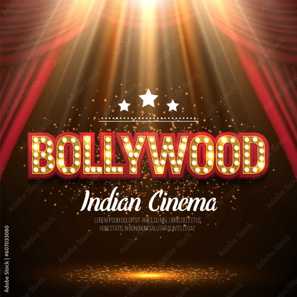 Bollywood indian cinema. Movie banner or poster with red curtain ...