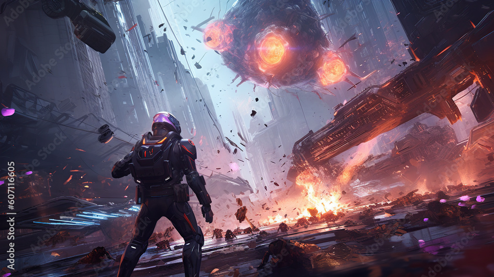 game characters. Action scene with soldiers in armor at war against ...