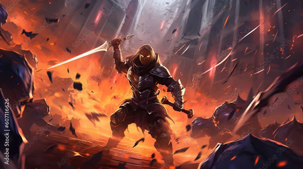 game characters. Action scene with soldiers in armor at war against ...