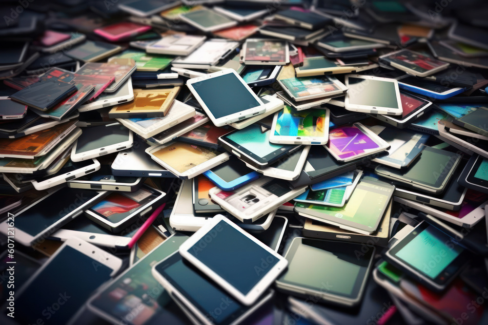 stack of old used and renewed mobile phones. planned obsolescence and ...