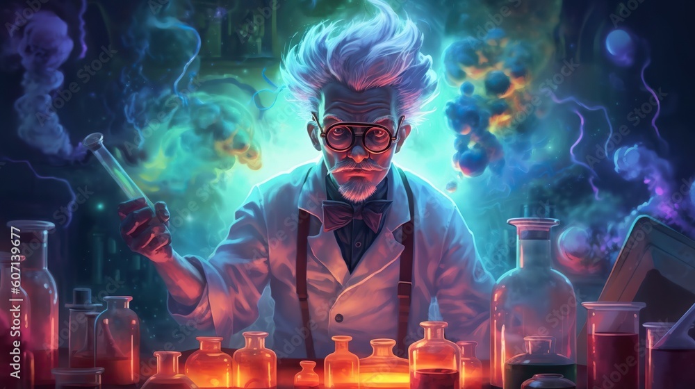 Mad scientist or crazy professor character in science lab. Generative ...