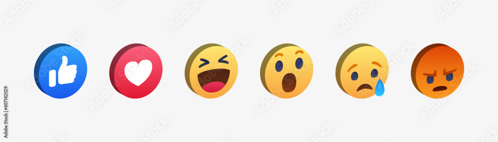 3d facebook reactions. social media smiley emoji face ; thumb up icon ...
